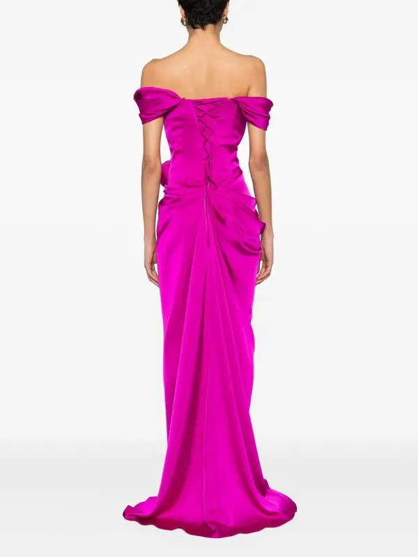 ANA RADU Floral-appliqué Draped Gown - Pink