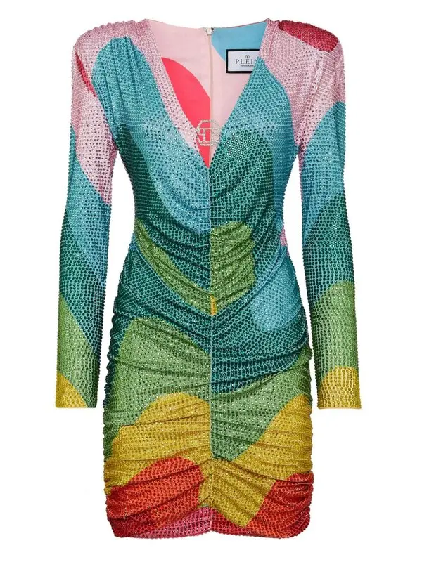 Philipp Plein Crystal-embellished Rainbow-print Minidress - Blue
