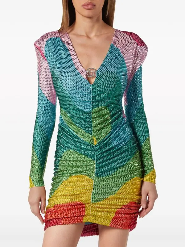 Philipp Plein Crystal-embellished Rainbow-print Minidress - Blue