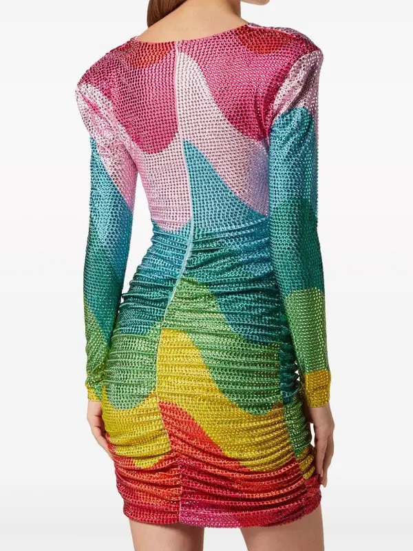 Philipp Plein Crystal-embellished Rainbow-print Minidress - Blue