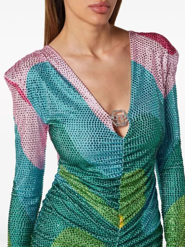 Philipp Plein Crystal-embellished Rainbow-print Minidress - Blue
