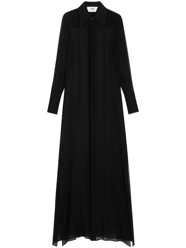 AMI Paris Sheer Silk Maxi Dress - Black