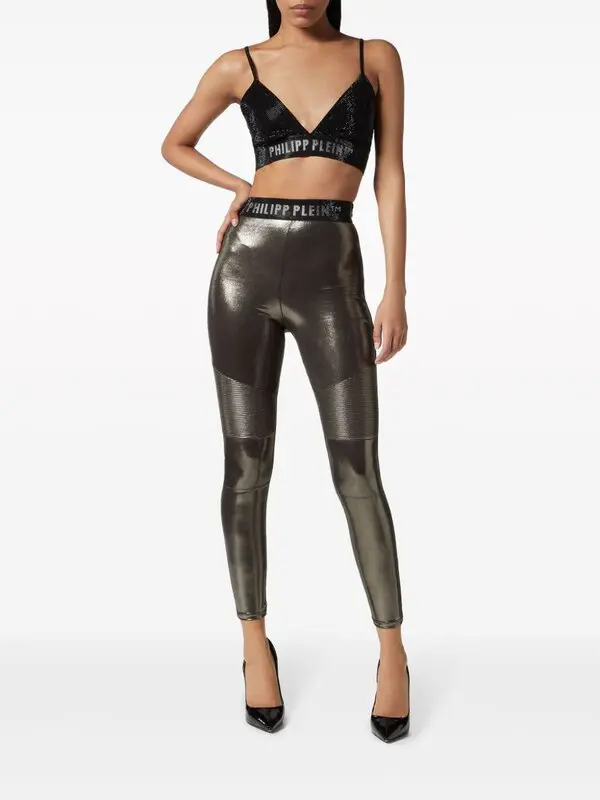 Philipp Plein Logo-waistband Lamé Leggings