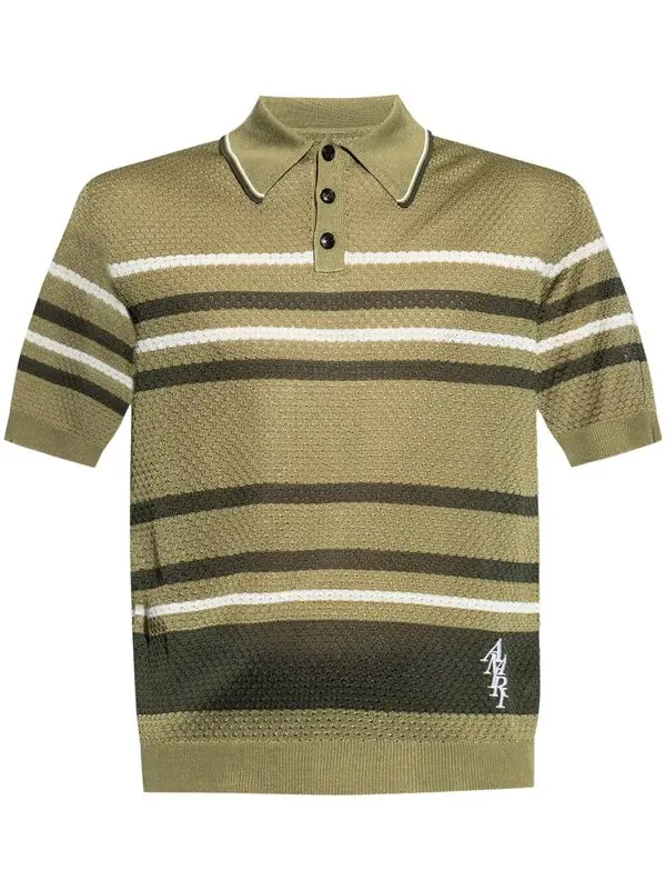 Amiri Striped Pointelle-knit Polo Shirt
