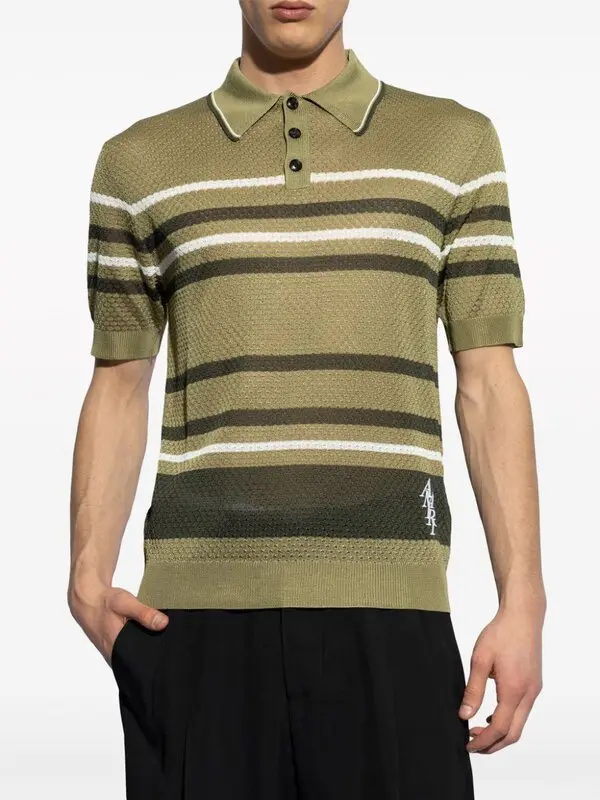 Amiri Striped Pointelle-knit Polo Shirt