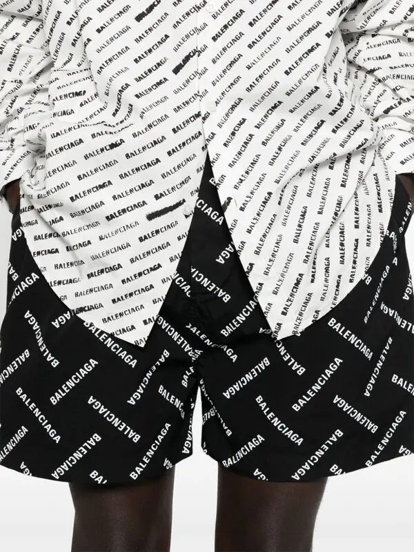 Balenciaga Logo-Print Thigh-Length Shorts In Black - 69% Off