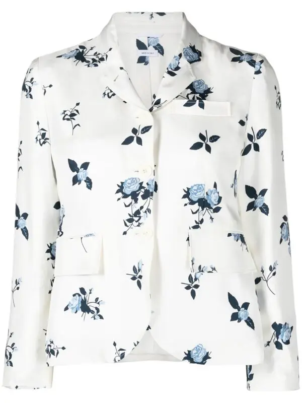 Thom Browne Floral-print Silk Blazer - White