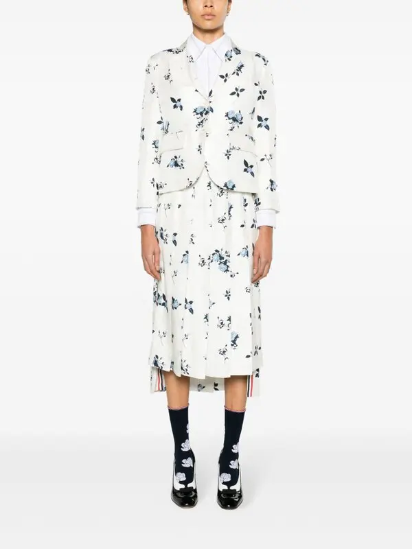 Thom Browne Floral-print Silk Blazer - White
