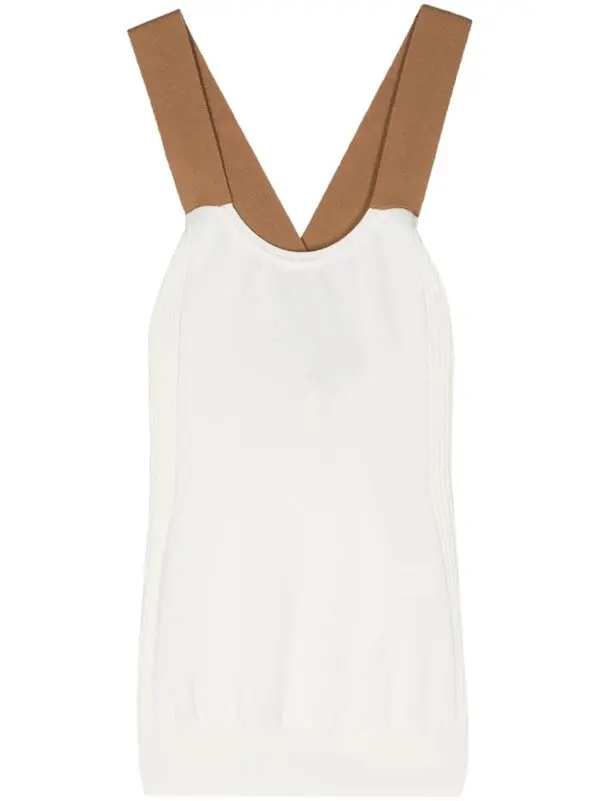 Plan C Crossover-straps Fine-knit Top - White
