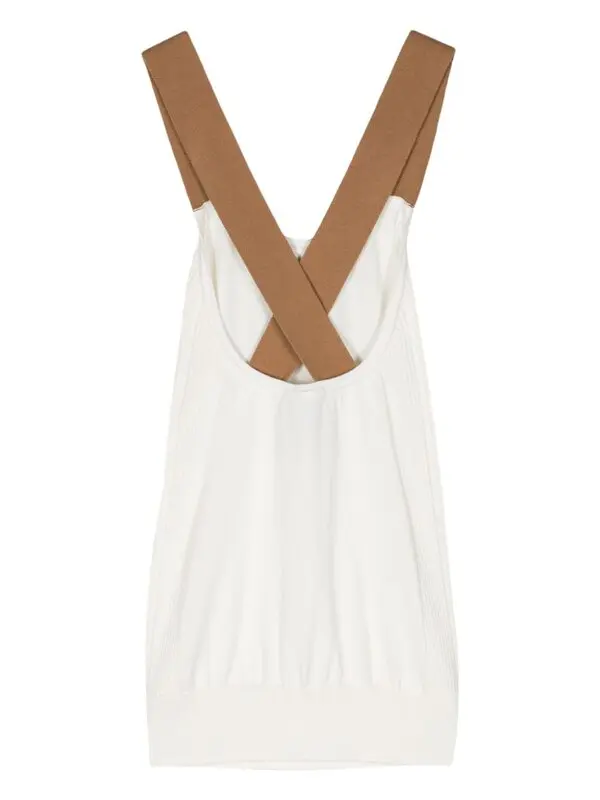 Plan C Crossover-straps Fine-knit Top - White