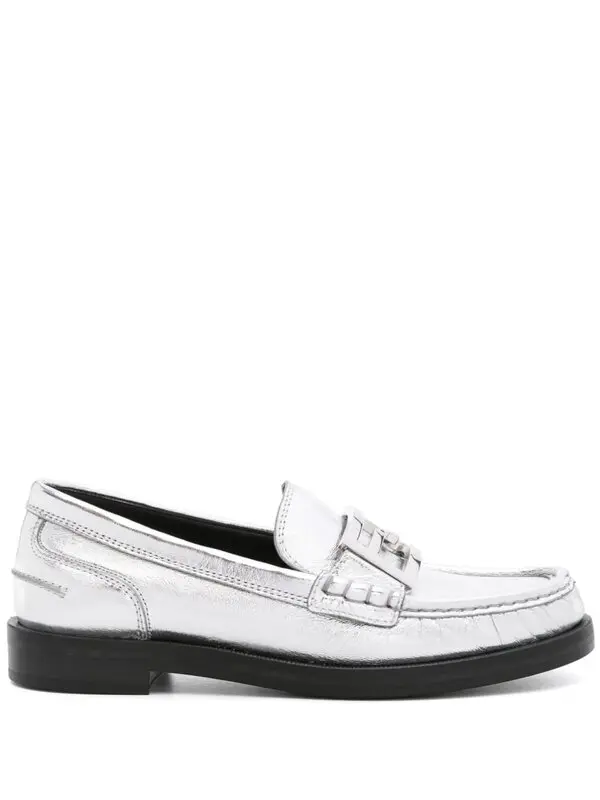 Fendi Baguette Metallic Leather Loafers - Silver