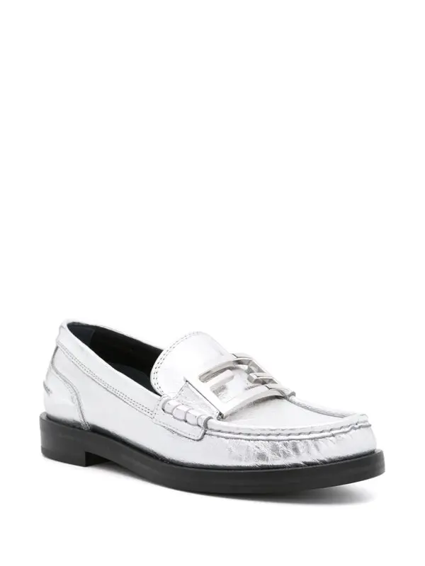 Fendi Baguette Metallic Leather Loafers - Silver