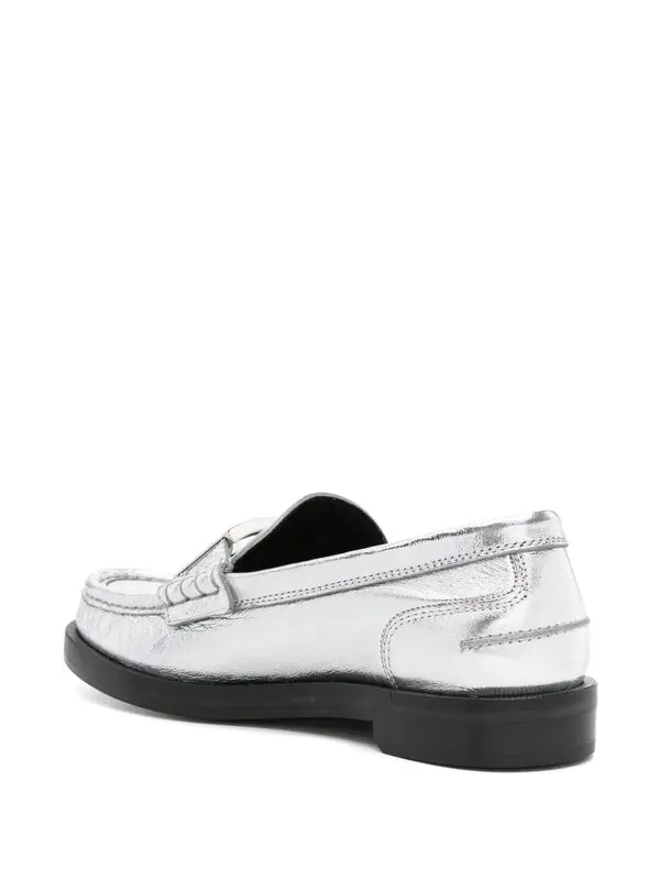 Fendi Baguette Metallic Leather Loafers - Silver