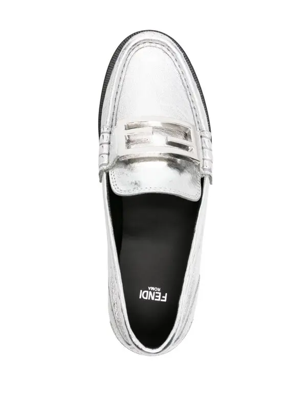 Fendi Baguette Metallic Leather Loafers - Silver