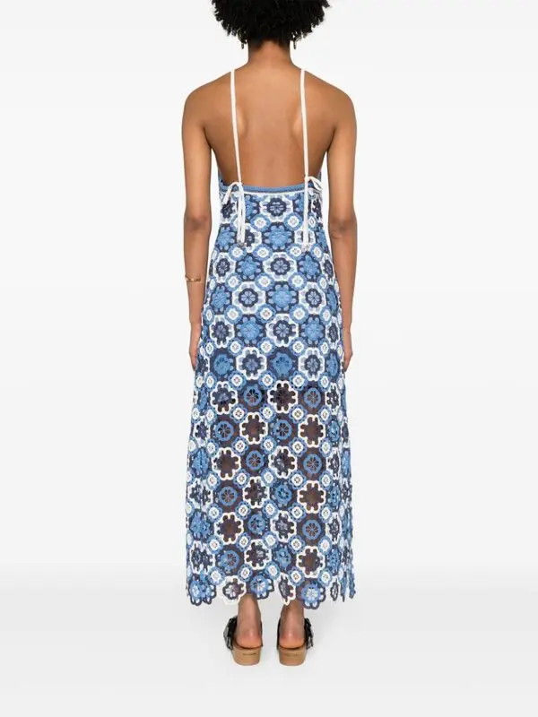 maje blue crochet dress Dress with crochet panels