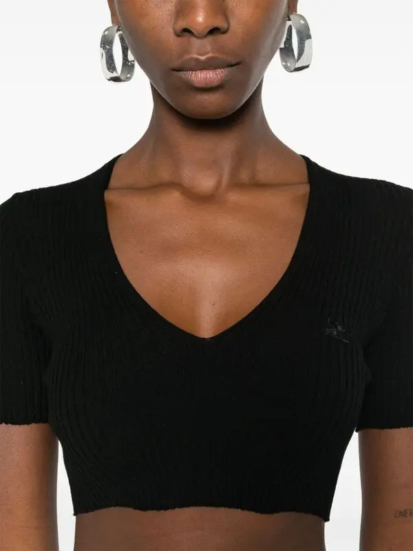 COURREGES Ribbed-knit Cropped T-shirt