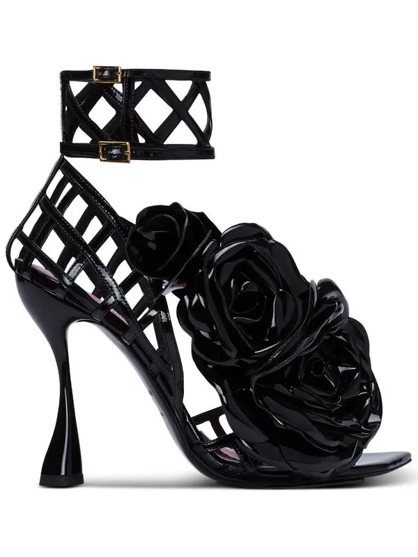 Balmain Eden 95mm Patent Leather Floral Appliqué Sandals