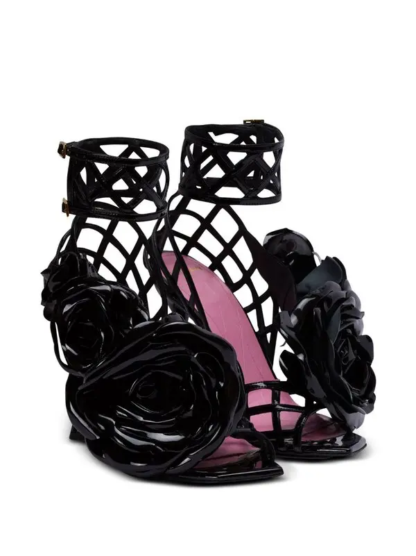 Balmain Eden 95mm Patent Leather Floral Appliqué Sandals