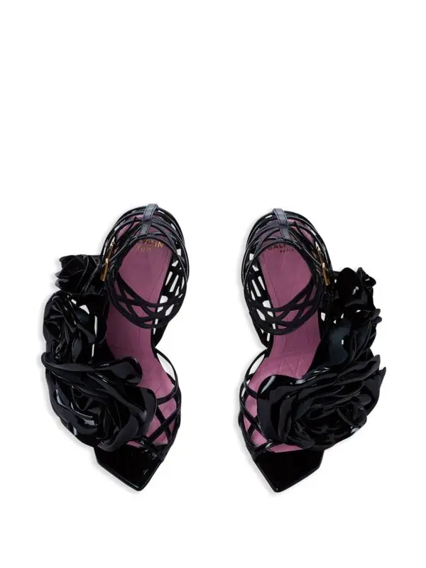 Balmain Eden 95mm Patent Leather Floral Appliqué Sandals