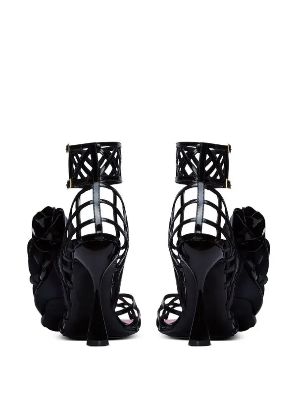 Balmain Eden 95mm Patent Leather Floral Appliqué Sandals