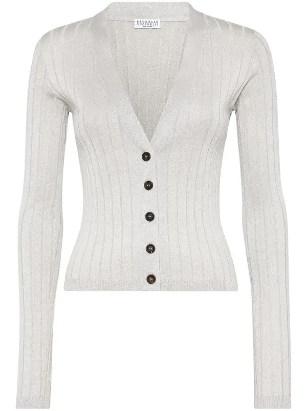 Brunello Cucinelli Ribbed V-neck Cardigan - Grey