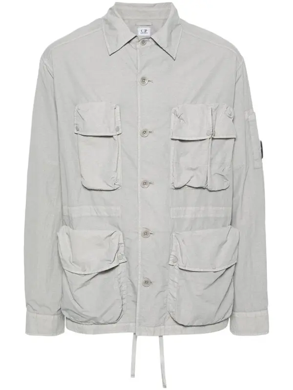 C.P. COMPANY Garment Dyed Lens Detail Cargo Shirt Jacket - Grey