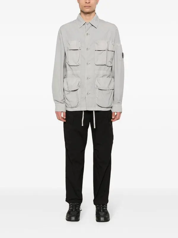 C.P. COMPANY Garment Dyed Lens Detail Cargo Shirt Jacket - Grey