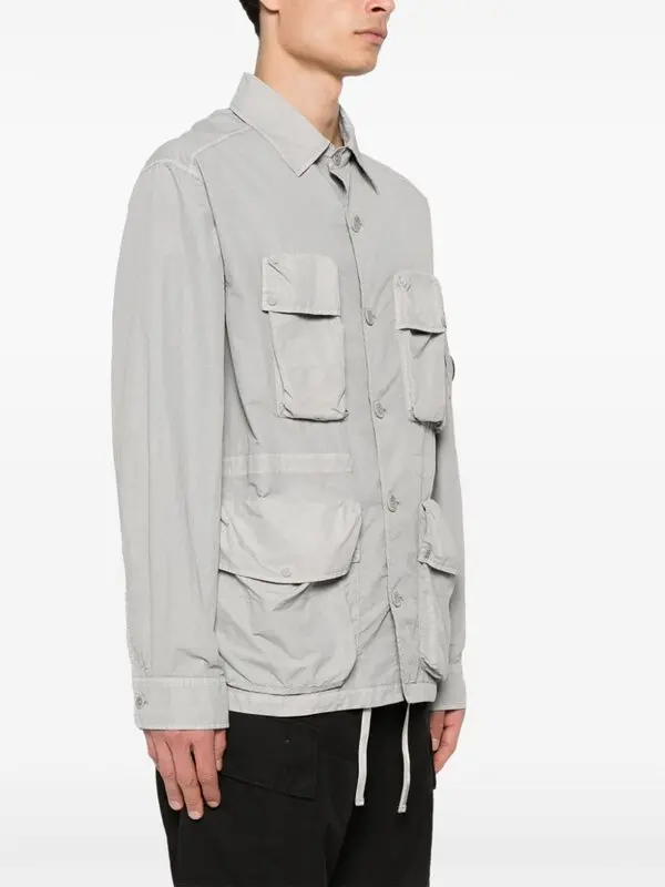 C.P. COMPANY Garment Dyed Lens Detail Cargo Shirt Jacket - Grey