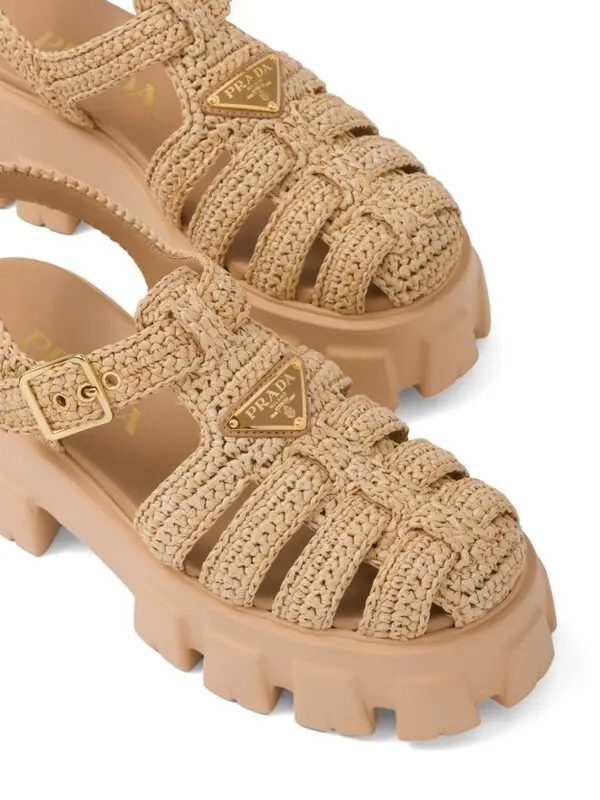 Prada Monolith Raffia-effect Sandals - Neutrals