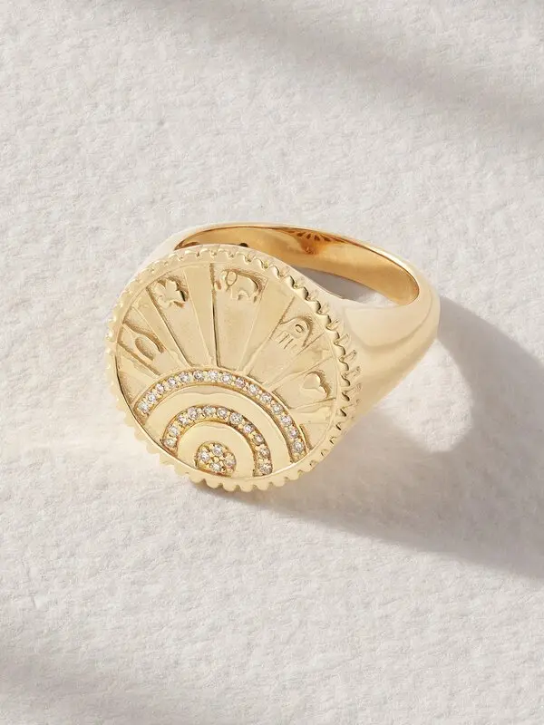 SYDNEY EVAN Small Luck Coin 14-karat Diamond Signet Ring - Gold