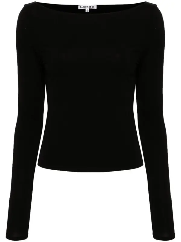 REFORMATION Wiley Boat-neck Top - Black