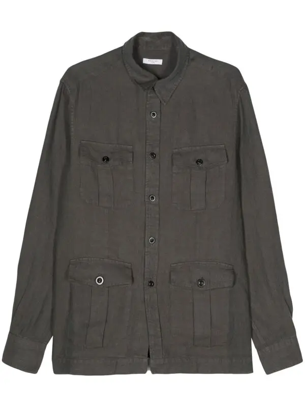 Boglioli Tonal Stitching Linen Shirt Jacket - Grey