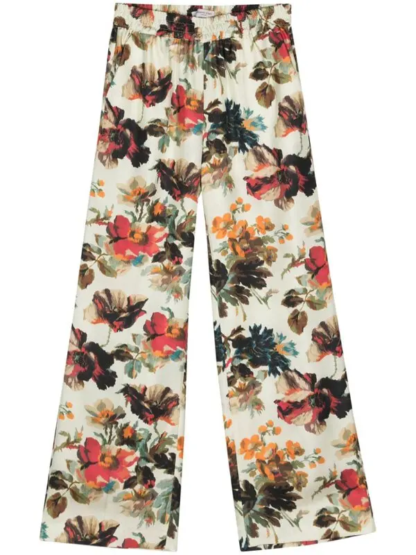 Alberto Biani Floral Silk Trousers - Green