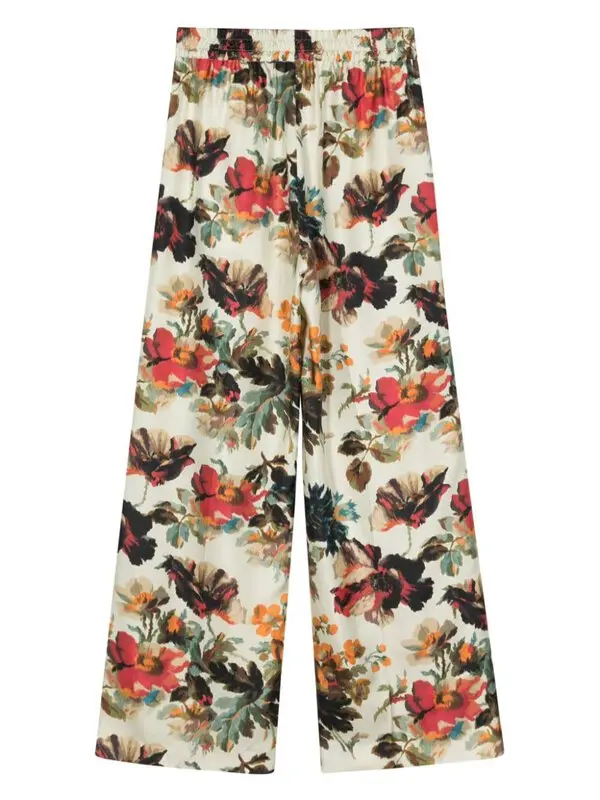 Alberto Biani Floral Silk Trousers - Green