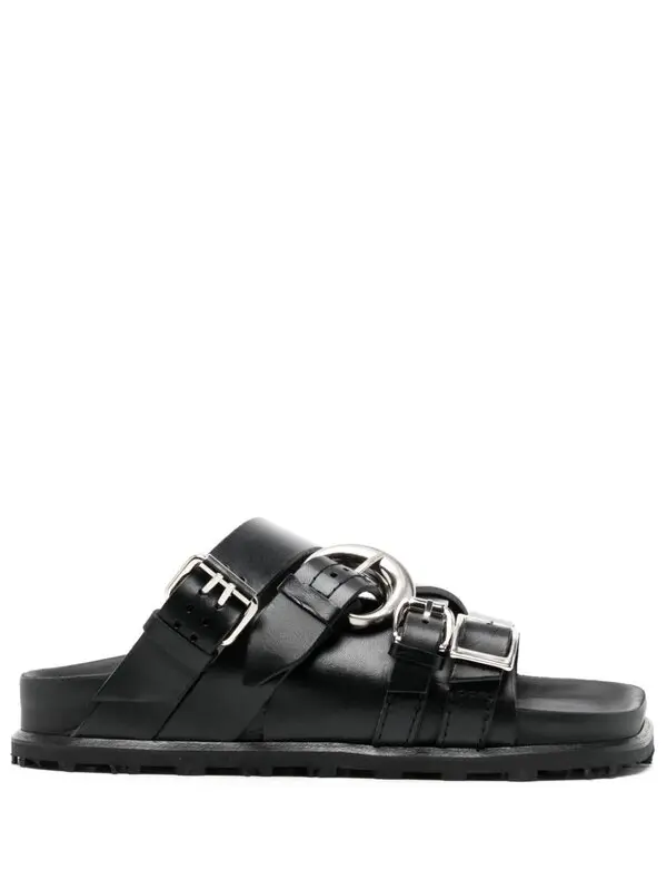 MARINE SERRE Buckled Leather Sandals - Black