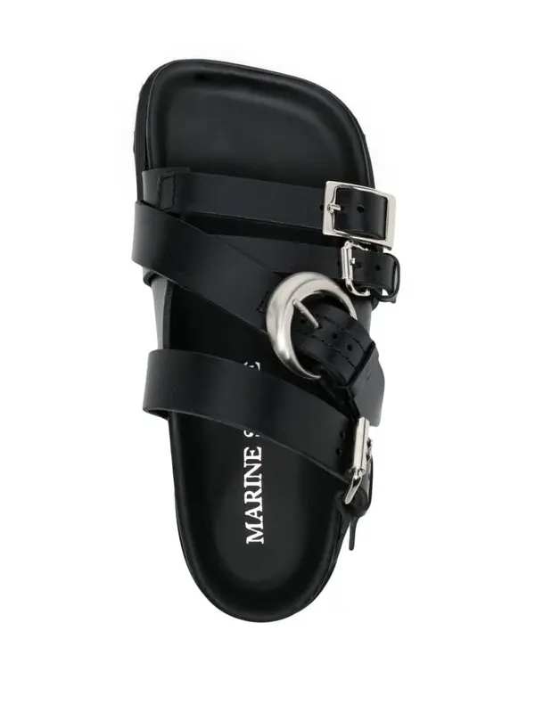 MARINE SERRE Buckled Leather Sandals - Black