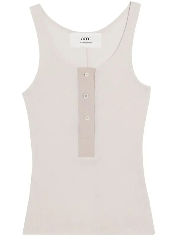AMI Paris Button-front Ribbed Tank Top - Grey