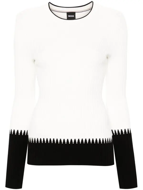 BOSS Fedrina Ribbed-knit Top - White