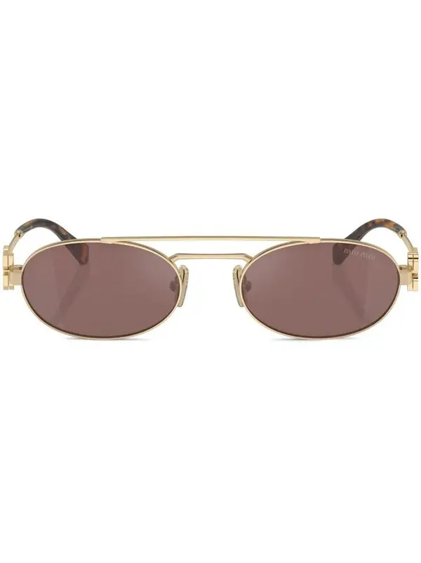 Miu Miu Logo-lettering Oval Sunglasses - Gold