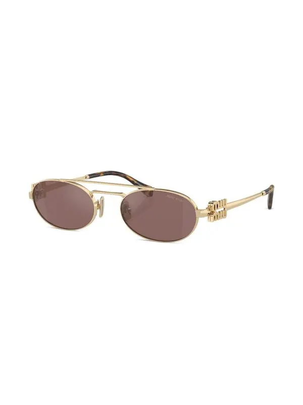 Miu Miu Logo-lettering Oval Sunglasses - Gold
