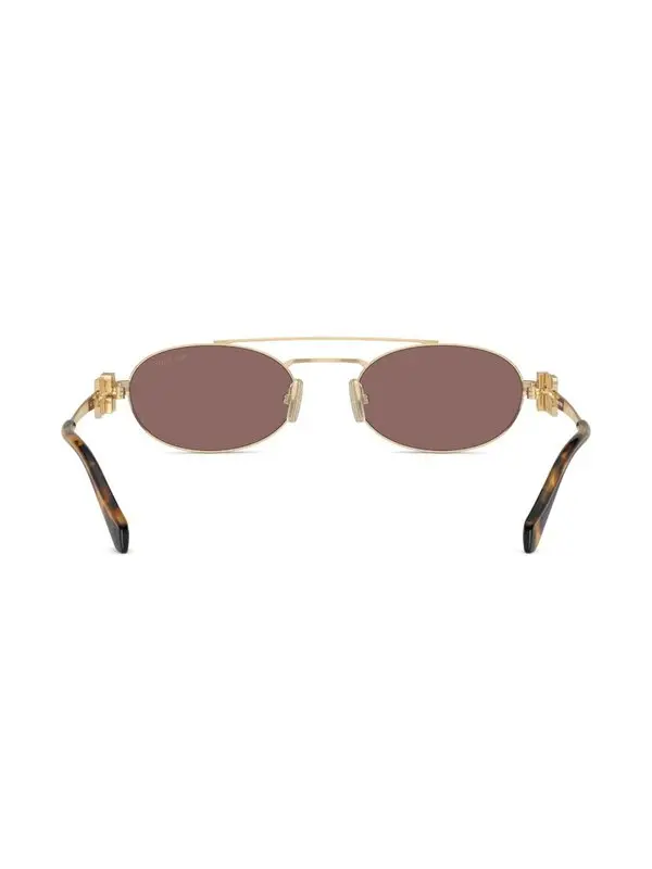 Miu Miu Logo-lettering Oval Sunglasses - Gold