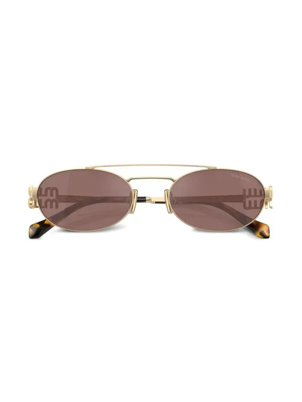 Miu Miu Logo-lettering Oval Sunglasses - Gold