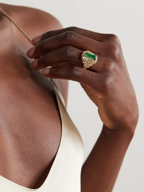 SUZANNE KALAN 18-karat Diamond And Emerald Ring