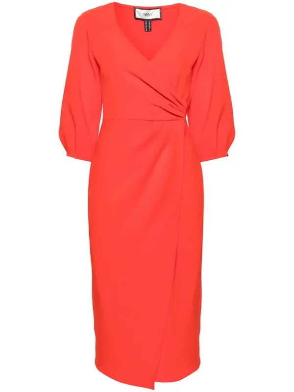 NISSA Gathered Wrap Midi Dress