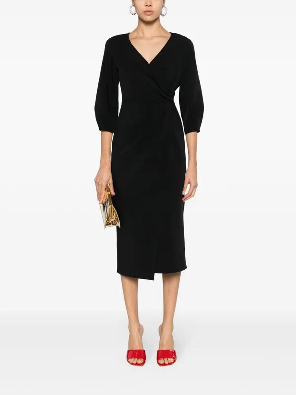 NISSA Wrap-design Crepe Midi Dress