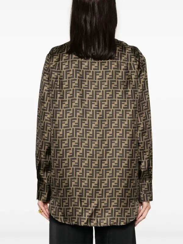 Fendi Ff-Logo Print Silk Shirt In Brown | Editorialist