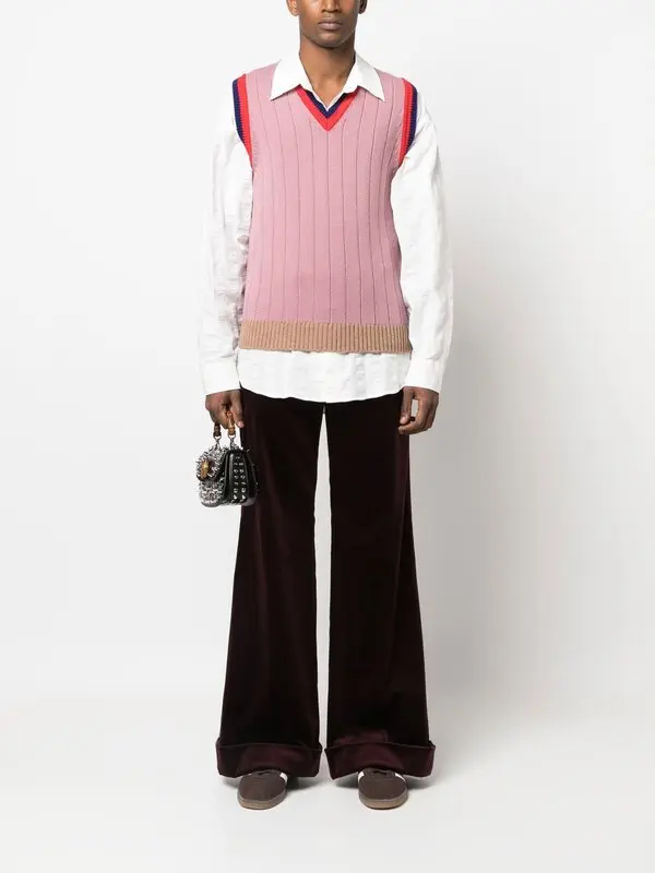 Gucci Ribbed-Knit Triped-Edge Vet - Pink | Editorialist