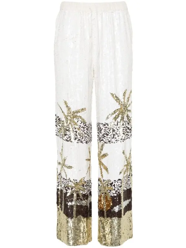 P.a.r.o.s.h Sequined Wide-leg Trousers - White
