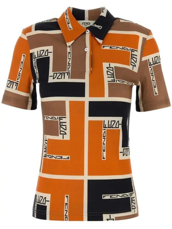 Fendi Maxi Ff Puzzle-print Polo Shirt - Orange