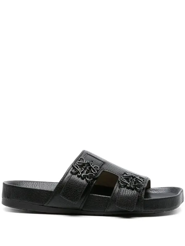 Loewe Anagram-buckle Leather Slides - Black